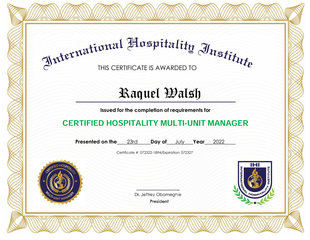 Certified Hospitality Multi-Unit Manager (CHMM) – International ...