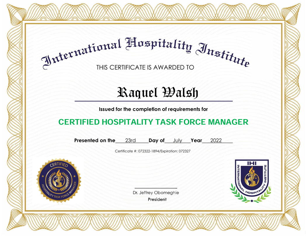 Certified Hospitality Task Force Manager (CHTM) – International ...